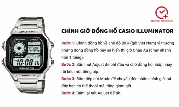 Cách chỉnh giờ đồng hồ Casio 1 nút, 3 nút, 4 nút siêu đơn giản